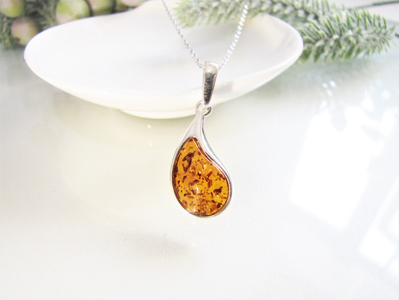 Tear Drop Amber Pendant Necklace, Natural Poland Amber Pendant, Water ...