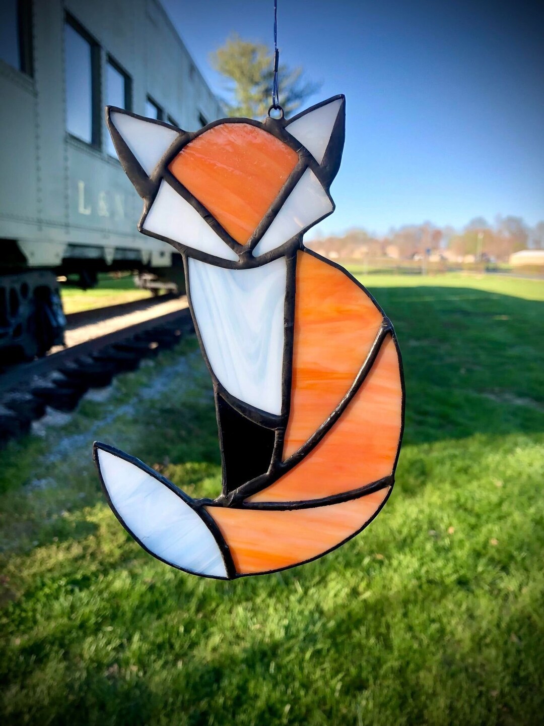 Fox Stained Glass Sun Catcher Abstract Geometric Design - Etsy