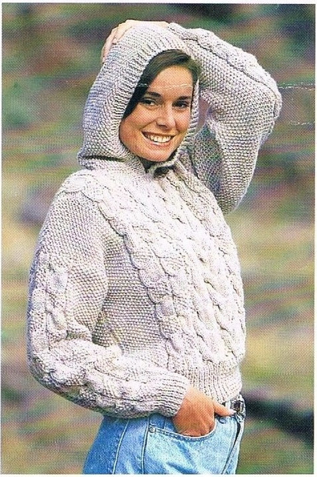 Aran Hooded Sweater Knitting Pattern Size 28 to 38 in Chest. - Etsy