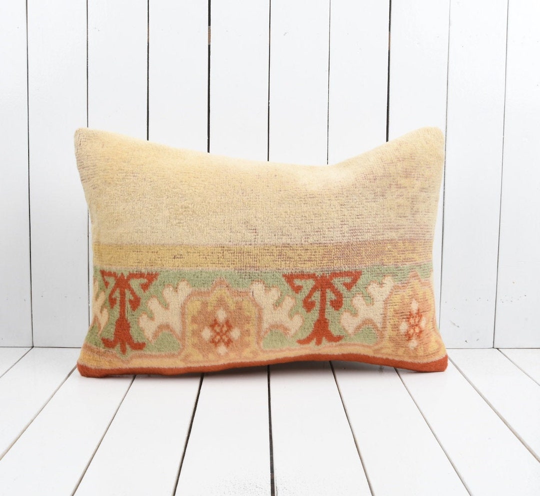 Wool Kilim Lumbar Pillow: Vintage Decorative Cushion Cover (16x24 ...