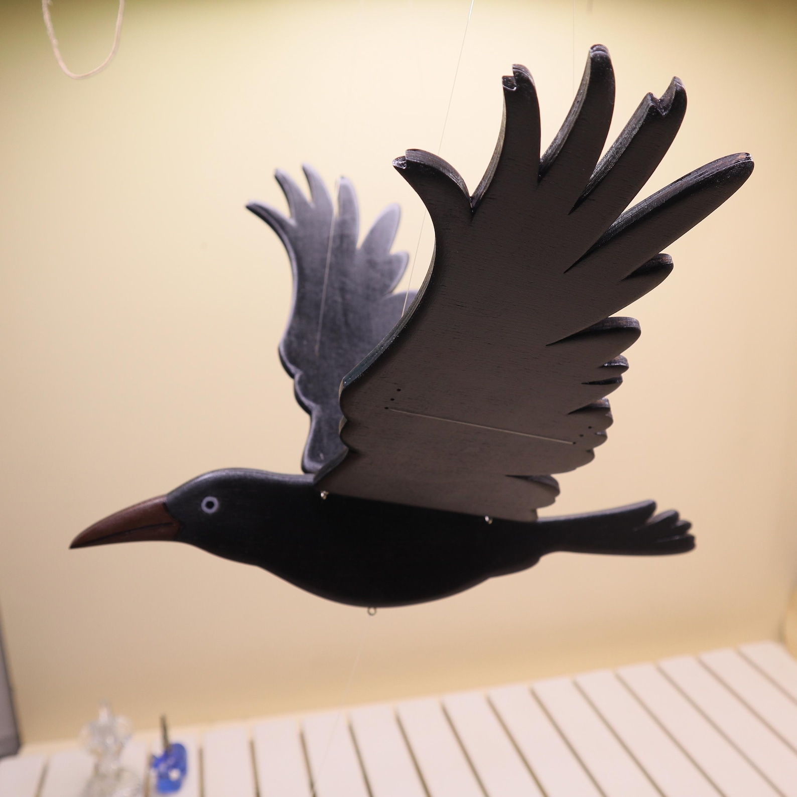 Handmade Wooden Raven Mobile: Flying Bird Decor With Moving Wings - Etsy