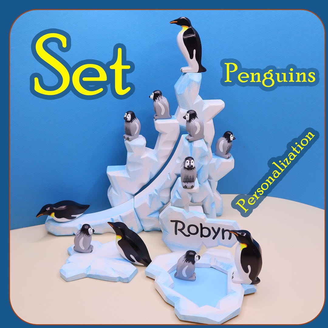 Penguins Toy Wooden Set | Montessori Toys | Organic Wood Ice Cliffs ...