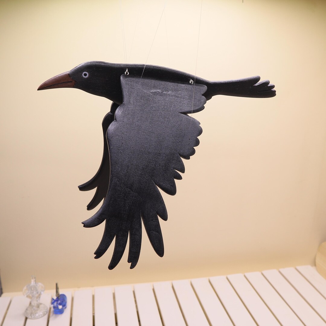 Natural Wood Toy, Wooden Raven Mobile, Bird Mobile, Handmade Mobile ...
