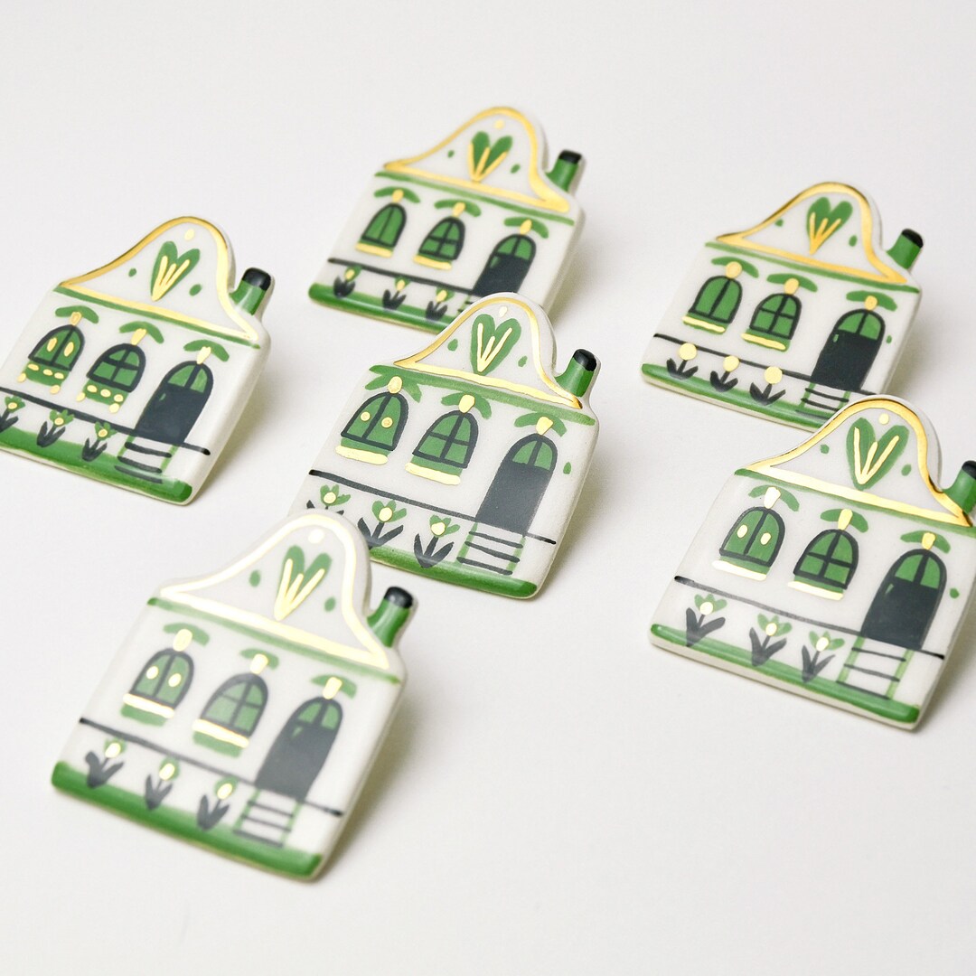 Green Floral BROOCH TINY HOUSE Ceramic Brooch Unique - Etsy