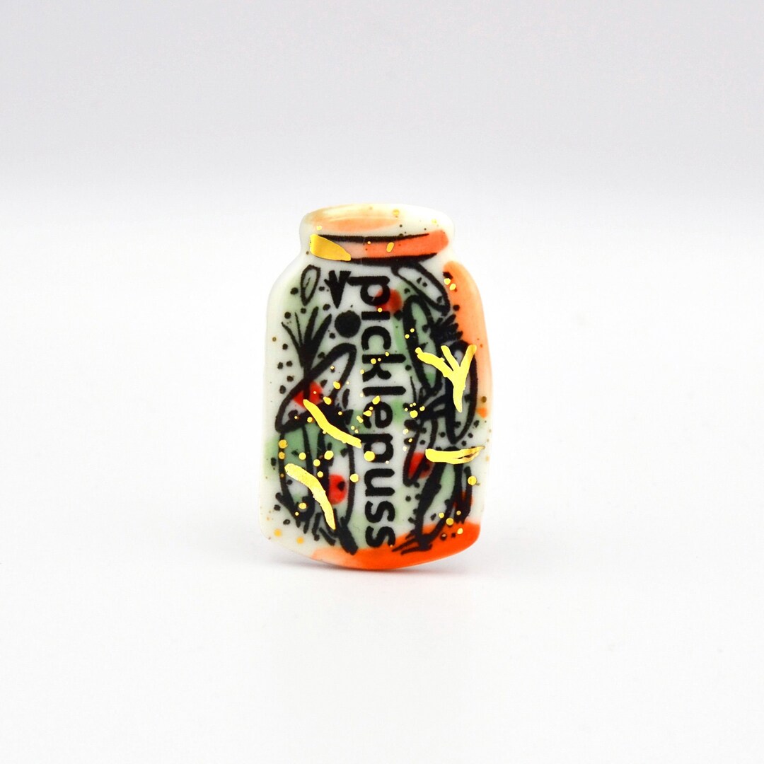 Pickle Jar Brooch - Handcrafted Porcelain Jewelry - Unique Artisan Gift ...