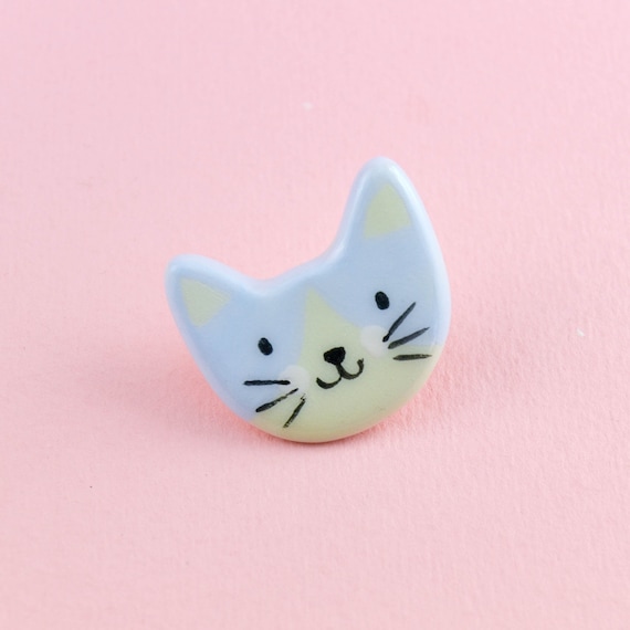 Cute Ceramic Pin for Kids Handmade Cat Pin Small Gift for - Etsy