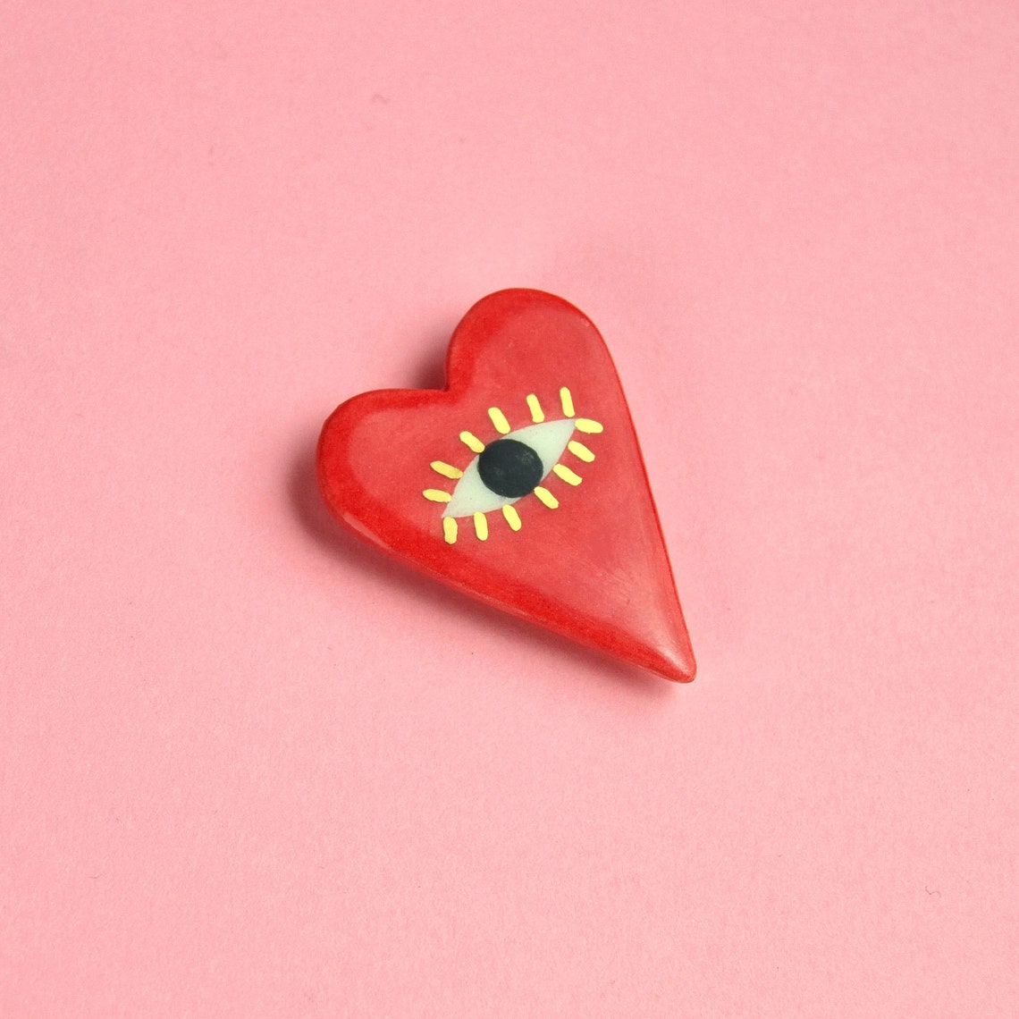 Heart Pin Brooch, Ceramic, Heart Eye Jewelry, Loving Heart Pin - Etsy
