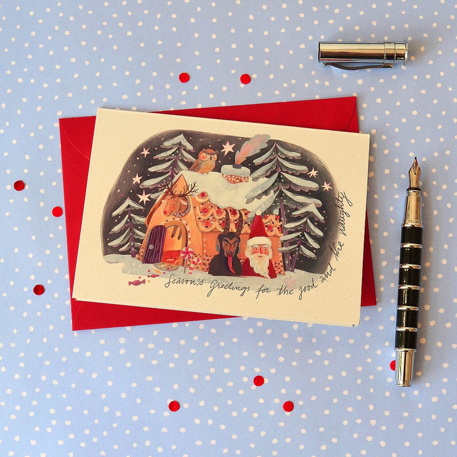 Krampus and Santa Christmas Cards, Pagan Greeting Card, Krampu Card ...