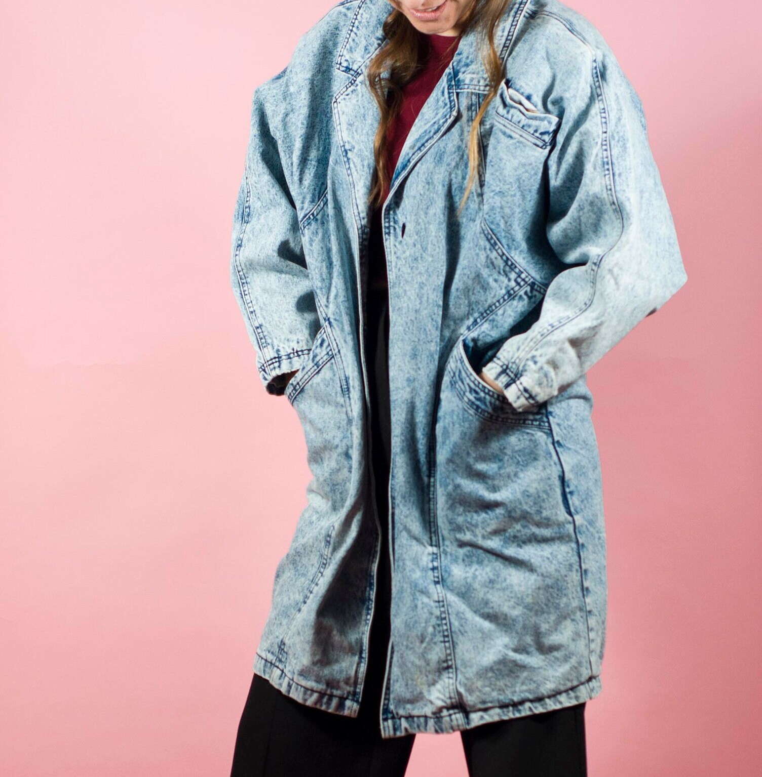 1980 Jean Cocoon Coat Duster Vintage 80s Jacket Stone Wash - Etsy
