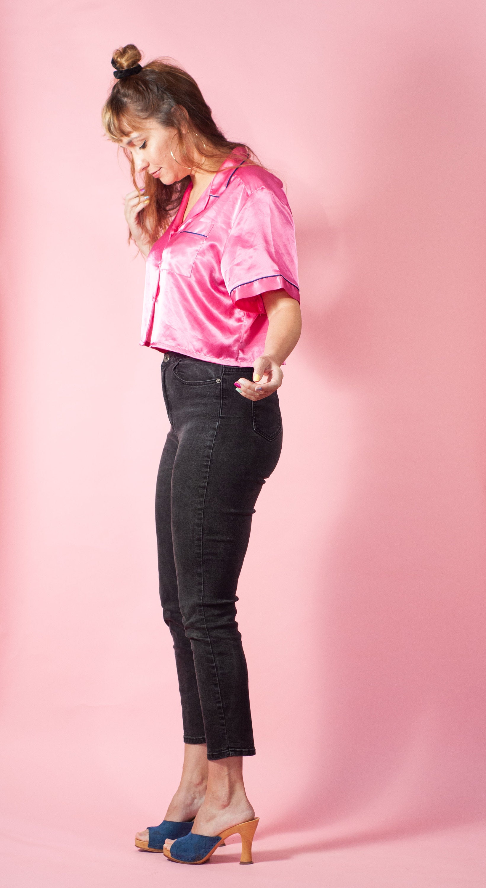 Vintage Hot Pink Satin Pajama Crop Top 80s 90s Minimal Silky Comfy ...