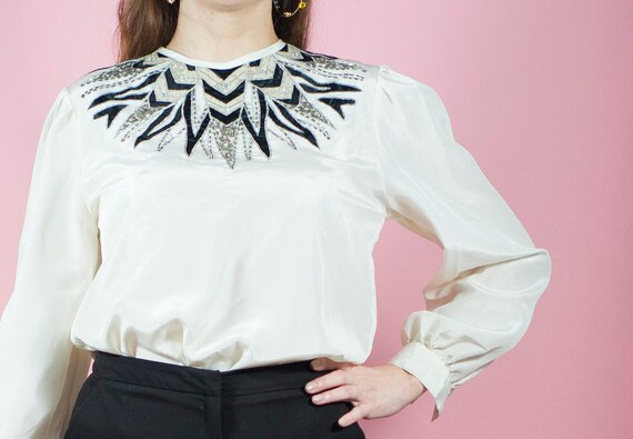 Vintage Art Deco Blouse 80s Snake Print Abstract Desi… - Gem