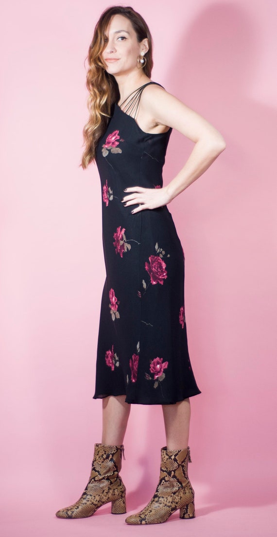Vintage Floral 90s Rose Print Slip Dress One-Shoulder… - Gem