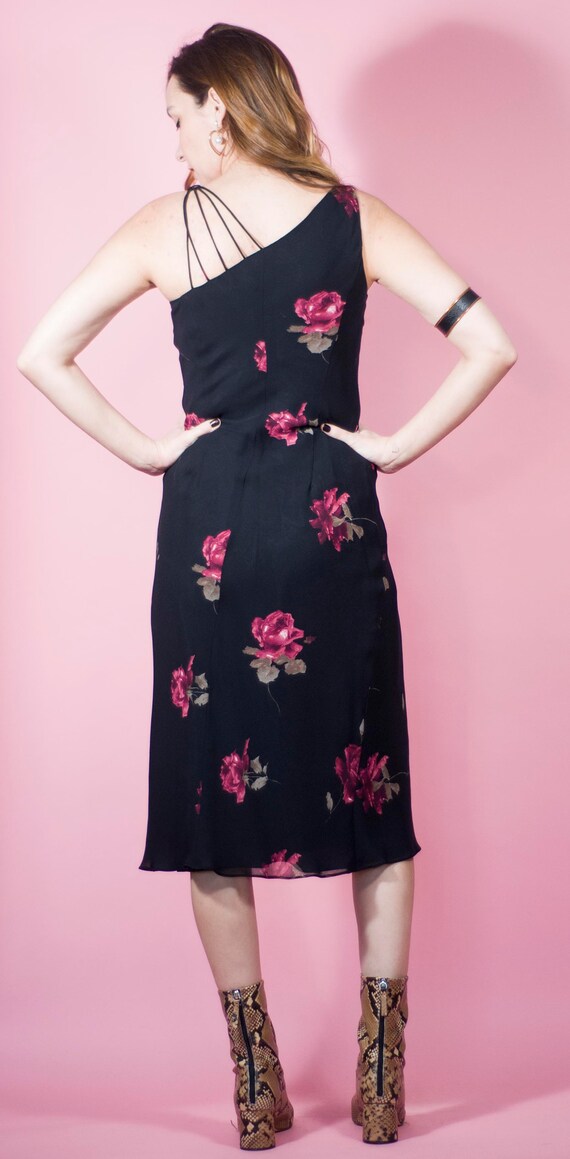 Vintage Floral 90s Rose Print Slip Dress One-Shoulder… - Gem