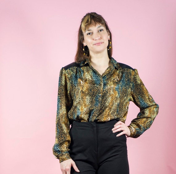 Vintage Snake Print 80s Blouse Animal Print Poet Slee… - Gem