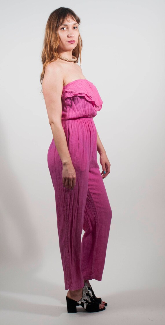 Vintage Jumpsuit Romper 80s 90s Bright pink Ruffles H… - Gem