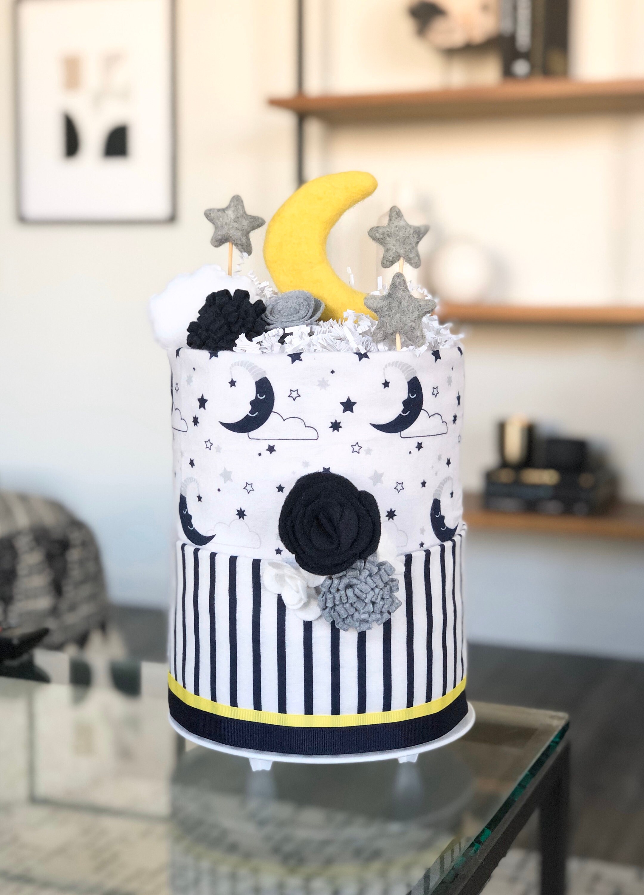 Gender Neutral Moon and Stars Navy Blue Yellow White Diaper | Etsy