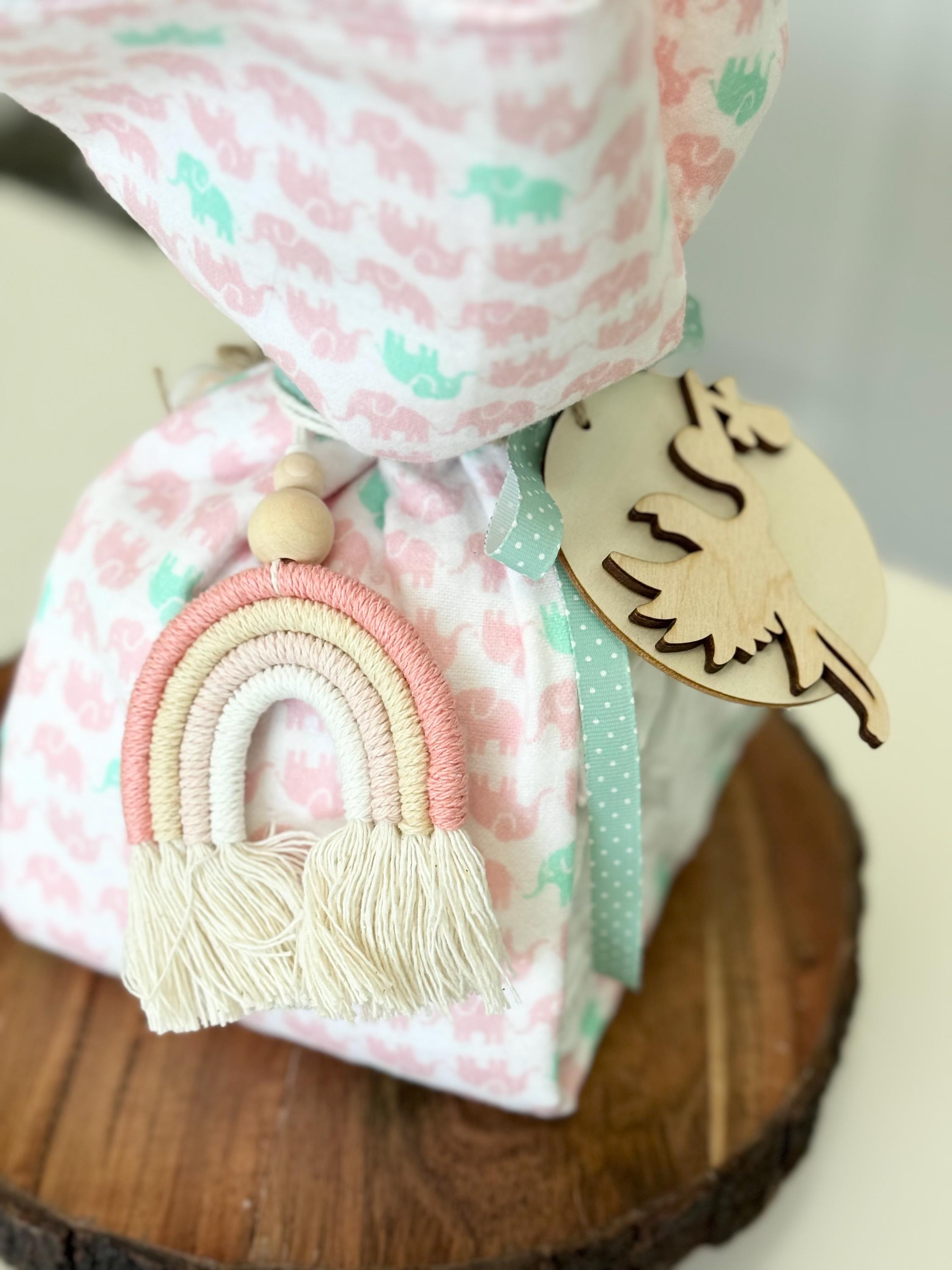 Pink Mint Rainbow Stork Bundle Diaper Cake - Baby Shower Gift ...