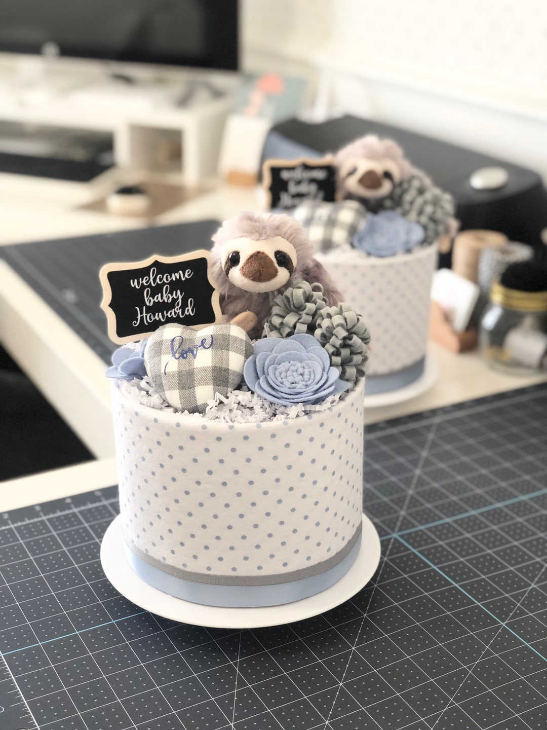 Sloth Baby Boy Blue Gray Mini Diaper Cake Baby Shower Birthday Baby ...