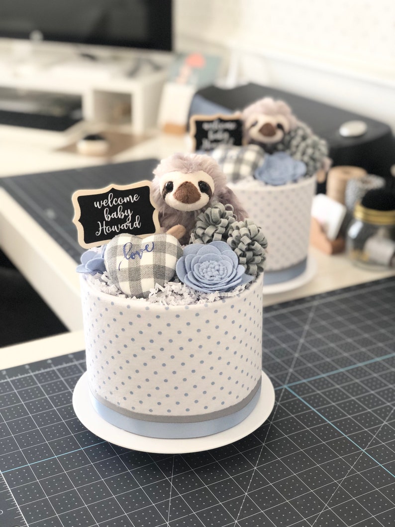 Sloth Baby Boy Blue Gray Mini Diaper Cake Baby Shower Birthday - Etsy