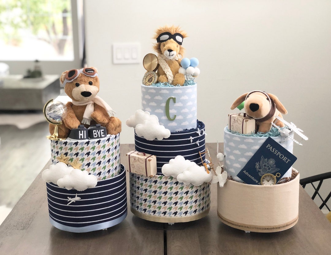 Custom Set of Three Pilot Aviator Flight Airplane Travel Themed Diaper ...