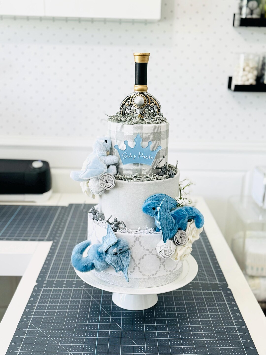 Large Medieval Knights and Dragons Diaper Cake - Baby Shower Birthday ...