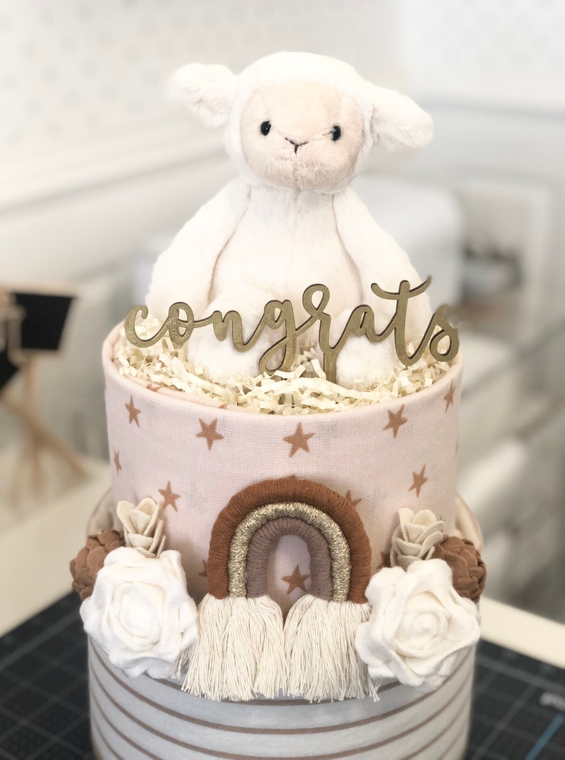 Gender Neutral Gold Beige Boho Rainbow Lamb Star Diaper Cake Birthday ...