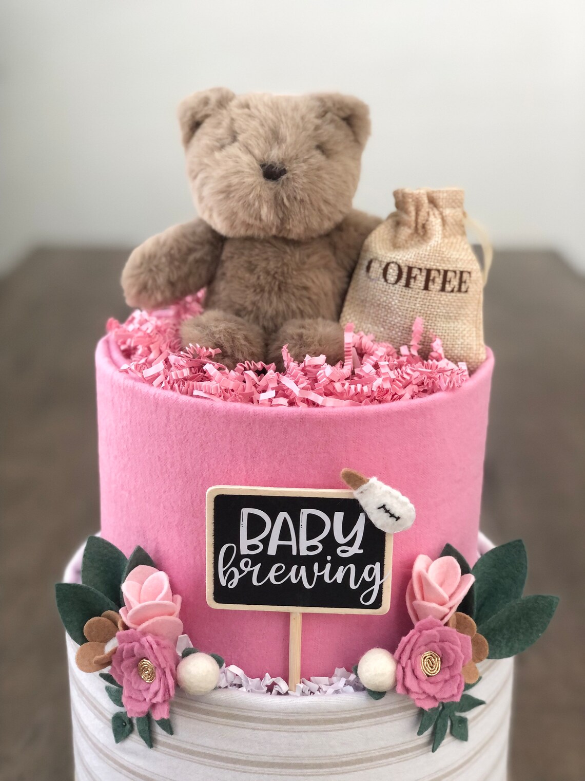 Pink Girl baby Brewing Teddy Bear Flowers and Coffee - Etsy