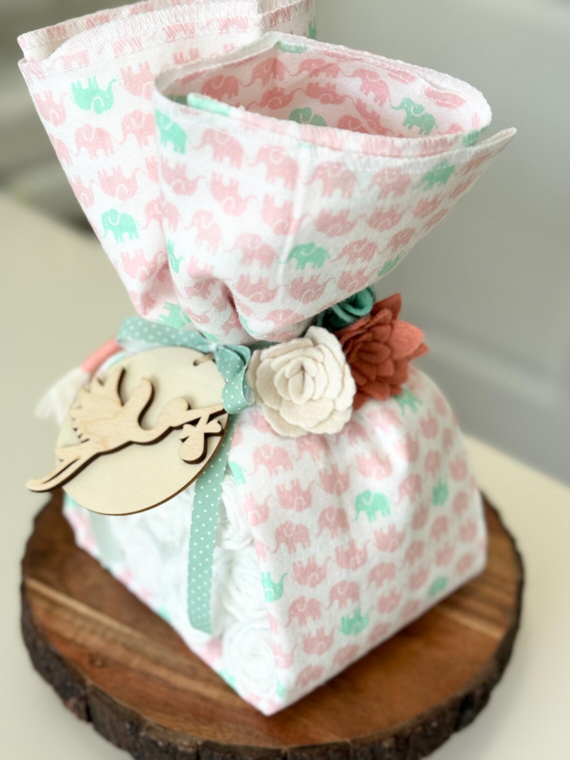 Pink Mint Rainbow Stork Bundle Diaper Cake - Baby Shower Gift ...