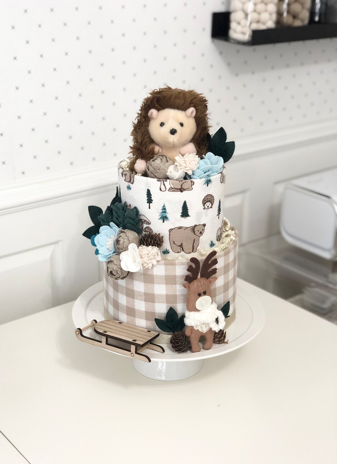 Woodland Holiday Sled Ride W/reindeer and Hedgehog, Pinecones and ...