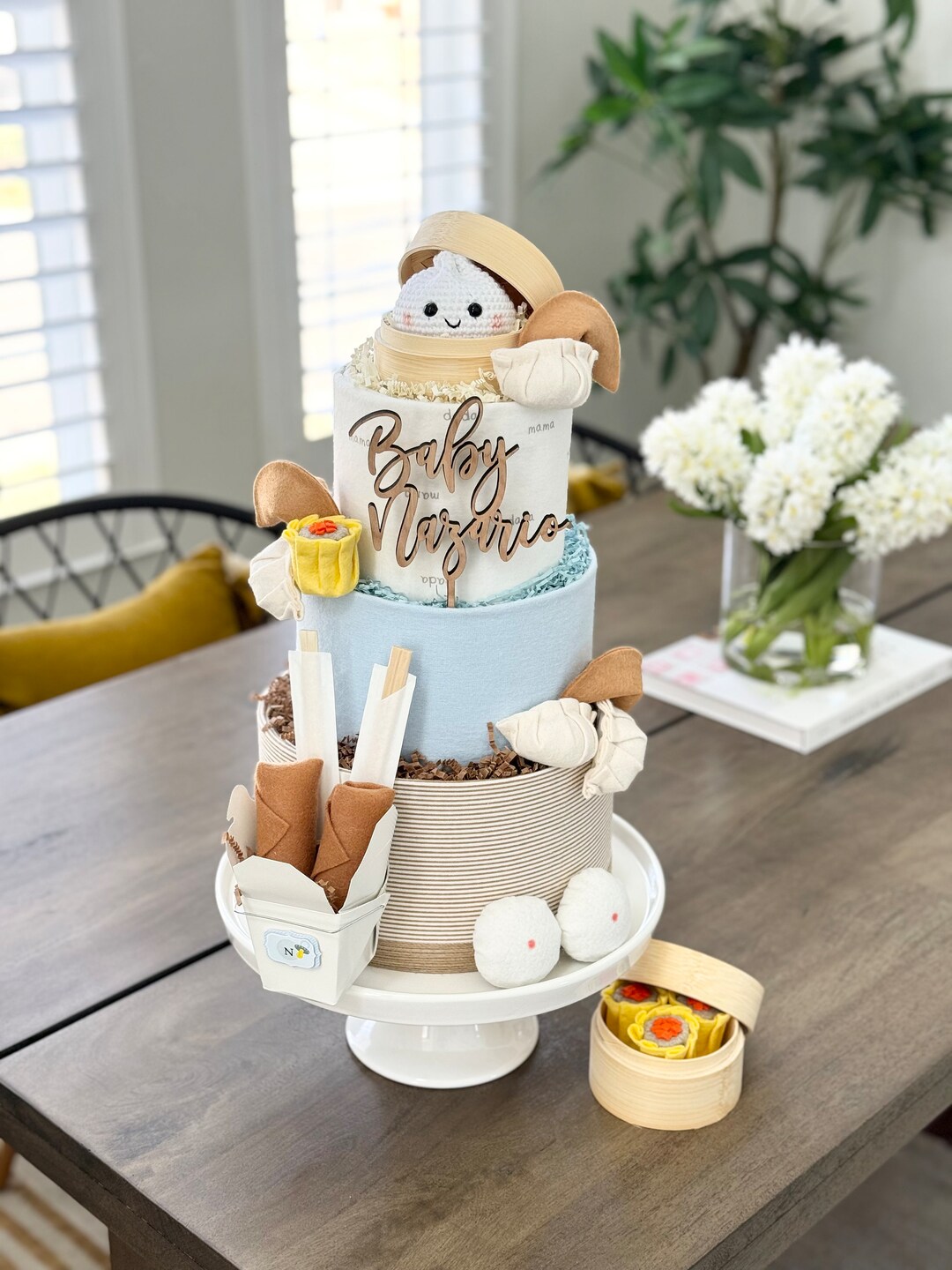 Large "little Dumpling on the Way" Dim Sum Diaper Cake Baby Shower ...
