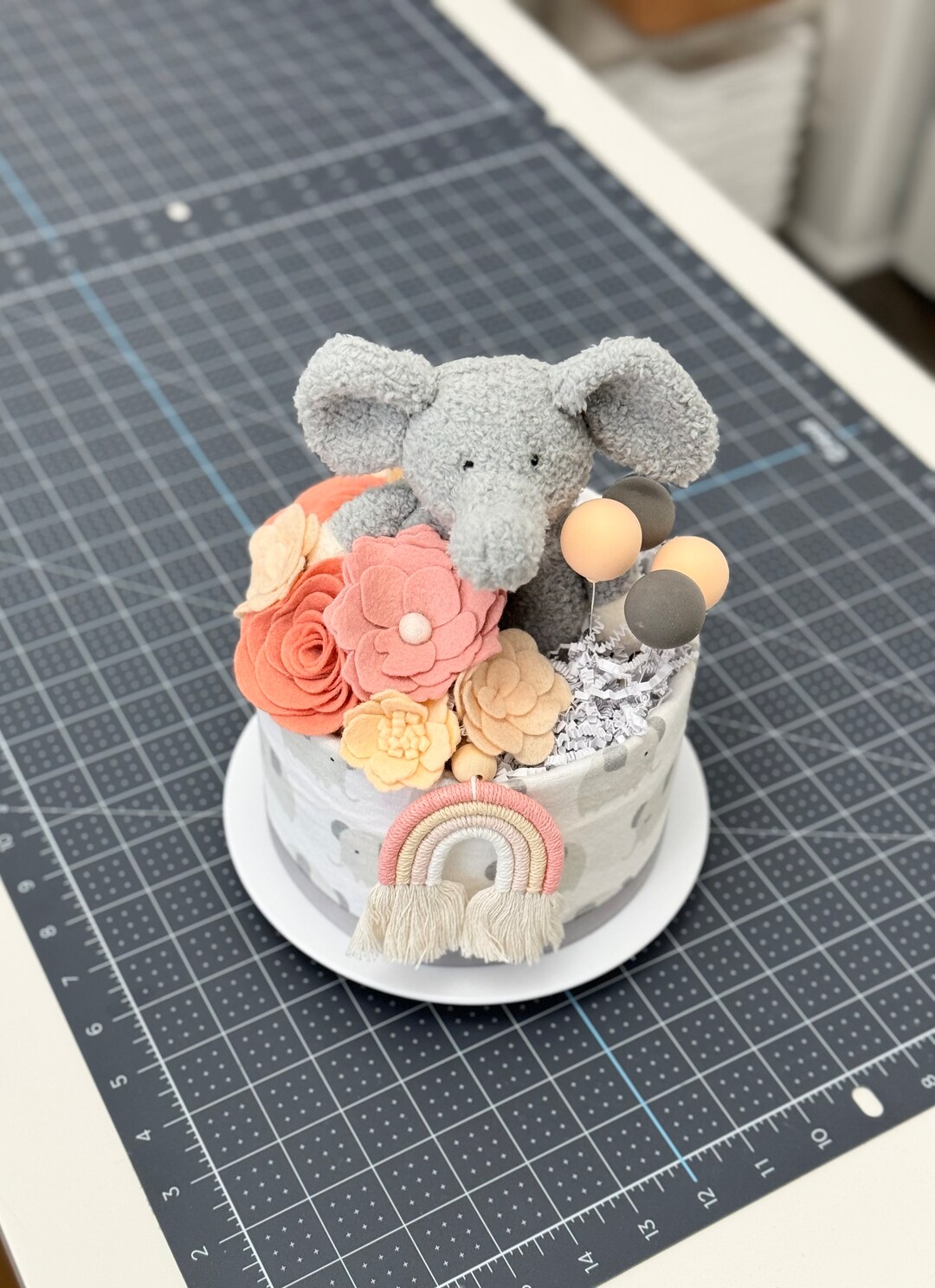 Mini Peach Elephant Rainbow Diaper Cake - Baby Shower Gift ...