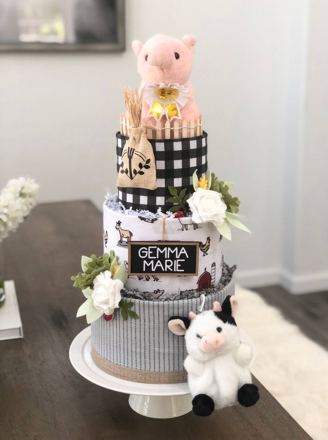 Large Gender-neutral Farm W/pig, Cow, Corn, Cabbage and Felt Flowers ...