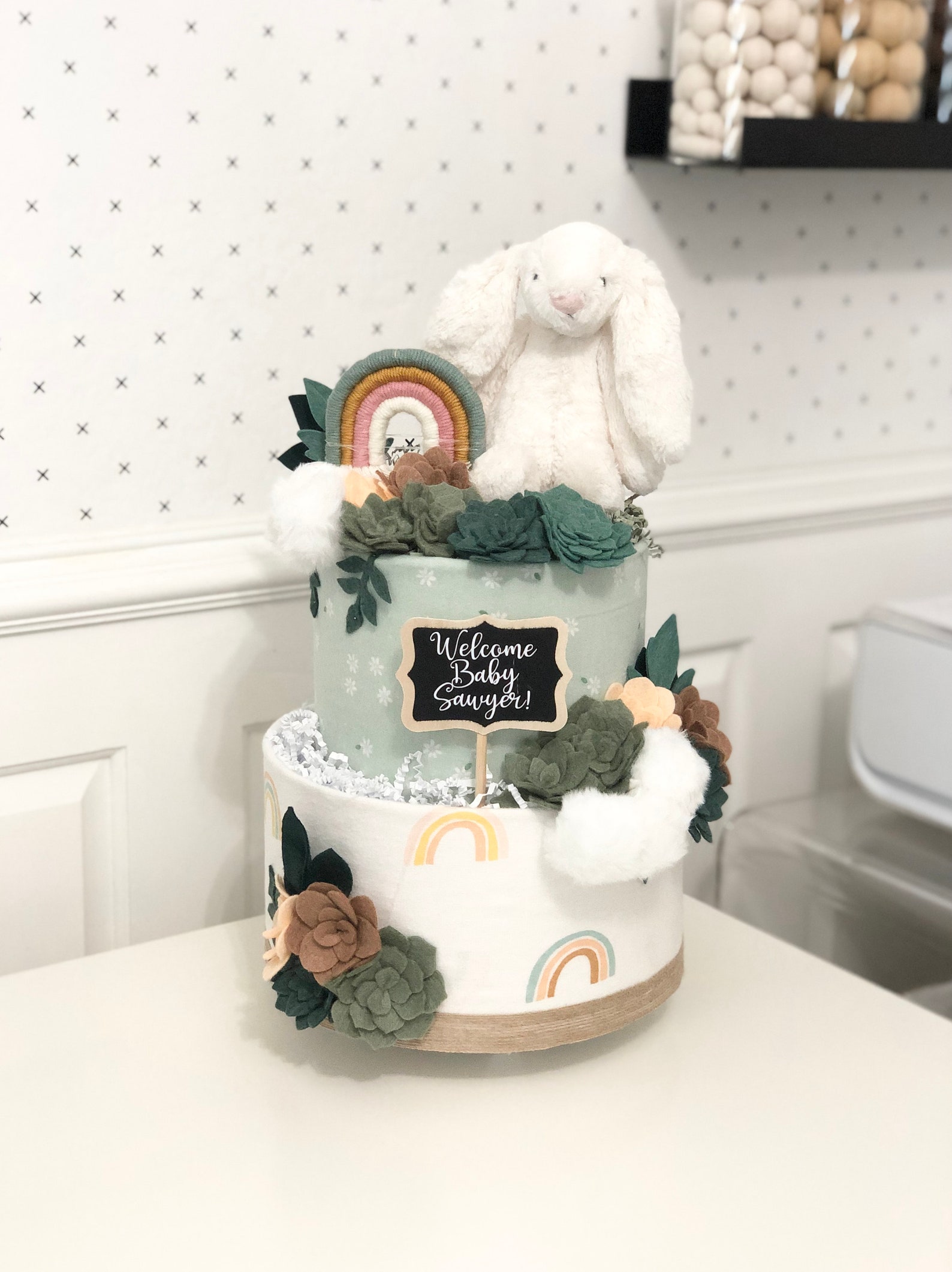 Gender Neutral Rainbows and Succulents in Clouds “sweet Miracle” Diaper ...