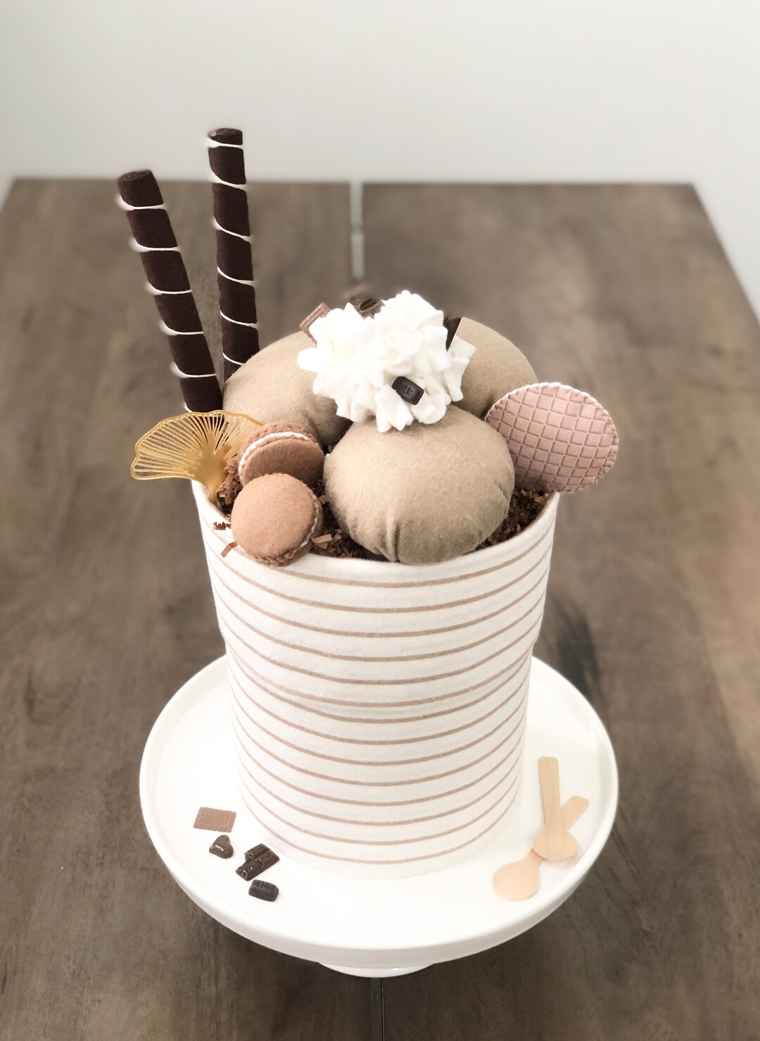 Medium Chocolate Ice Cream Sundae + Macarons Diaper Cake - Birthday ...