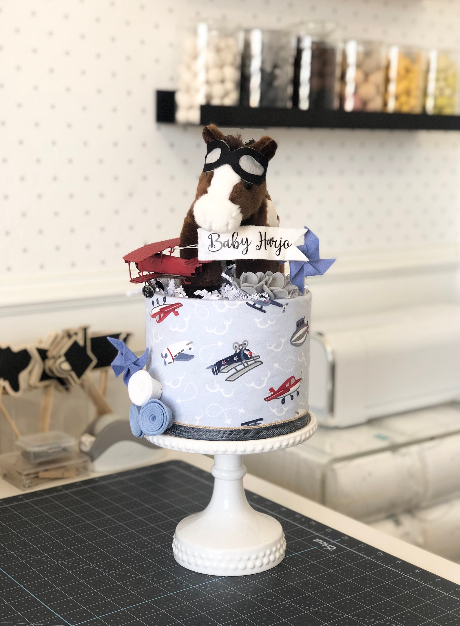 Otter Aviator Blue Red Airplane Flying Adventure Mini Diaper Cake Baby ...