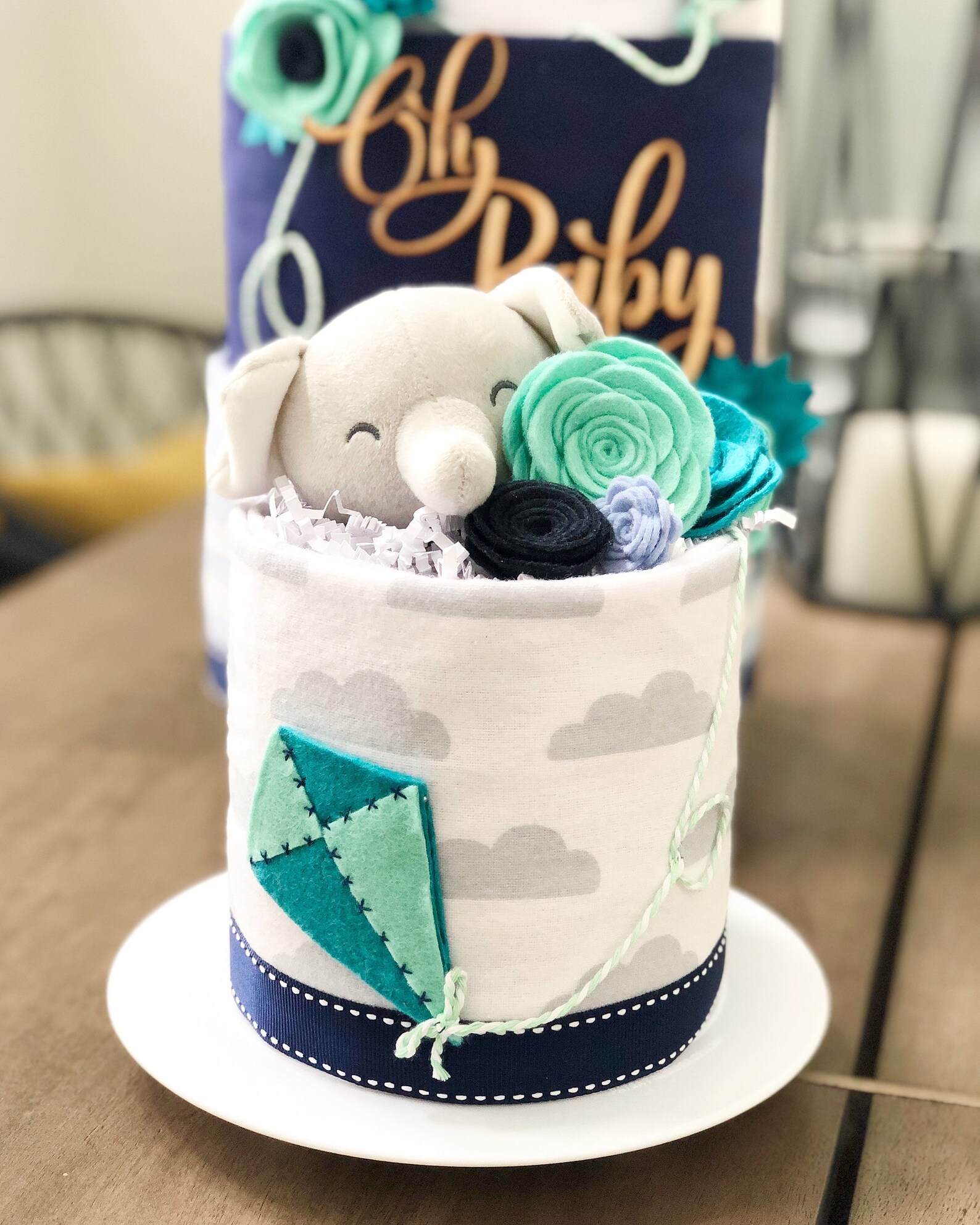 Navy Blue Mint Green Teal Elephant Kite & Clouds Mini Diaper - Etsy