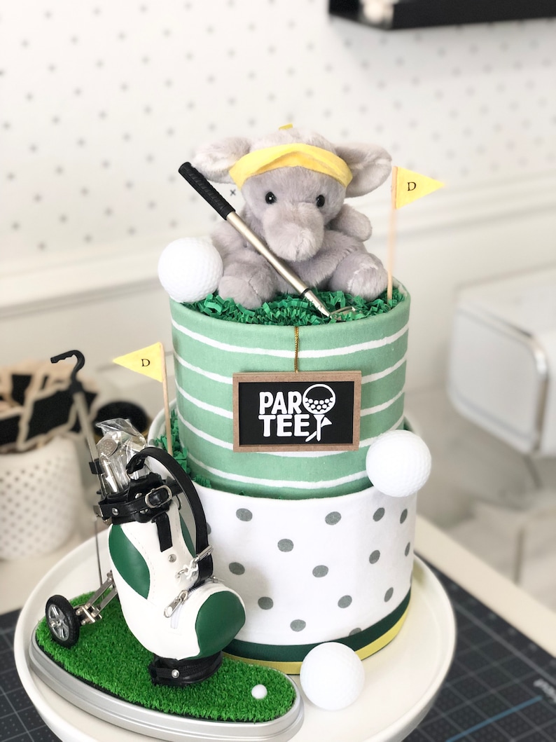 Small Gender-neutral Elephant Golf Diaper Cake - Baby Shower Gift ...