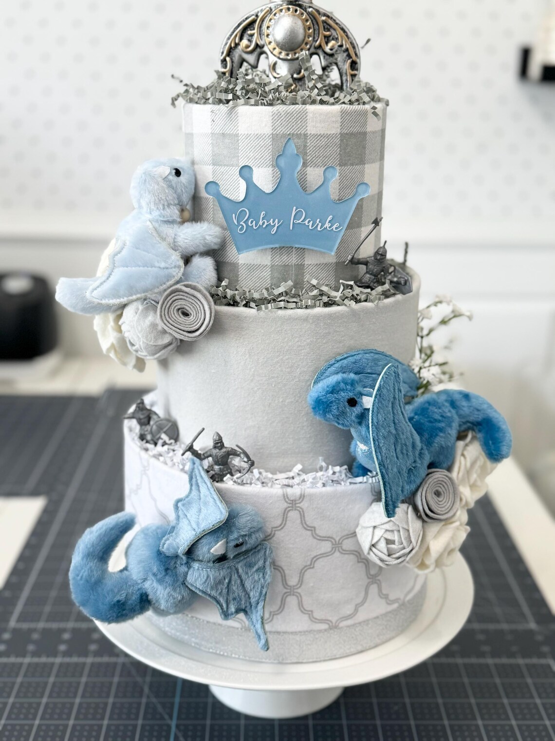 Large Medieval Knights and Dragons Diaper Cake - Baby Shower Birthday ...