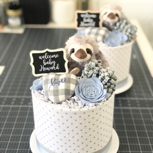 Sloth Baby Boy Blue Gray Mini Diaper Cake Baby Shower Birthday Baby ...