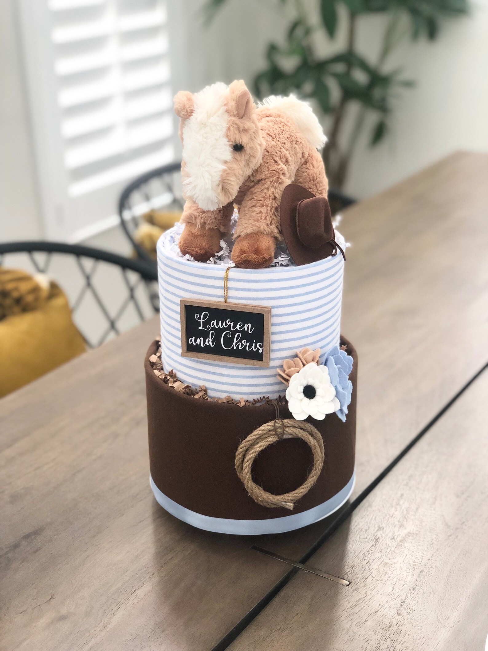 Blue Brown Western Horse Cowboy Themed Diaper Cake Baby Shower Birthday ...