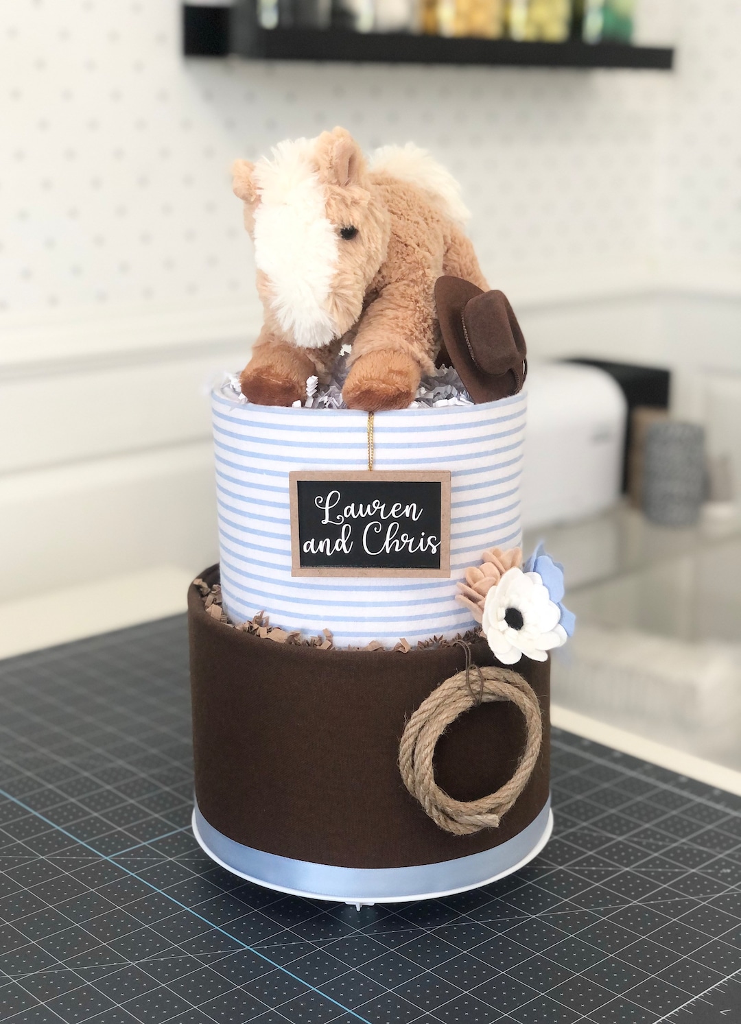 Blue Brown Western Horse Cowboy Themed Diaper Cake Baby Shower Birthday ...