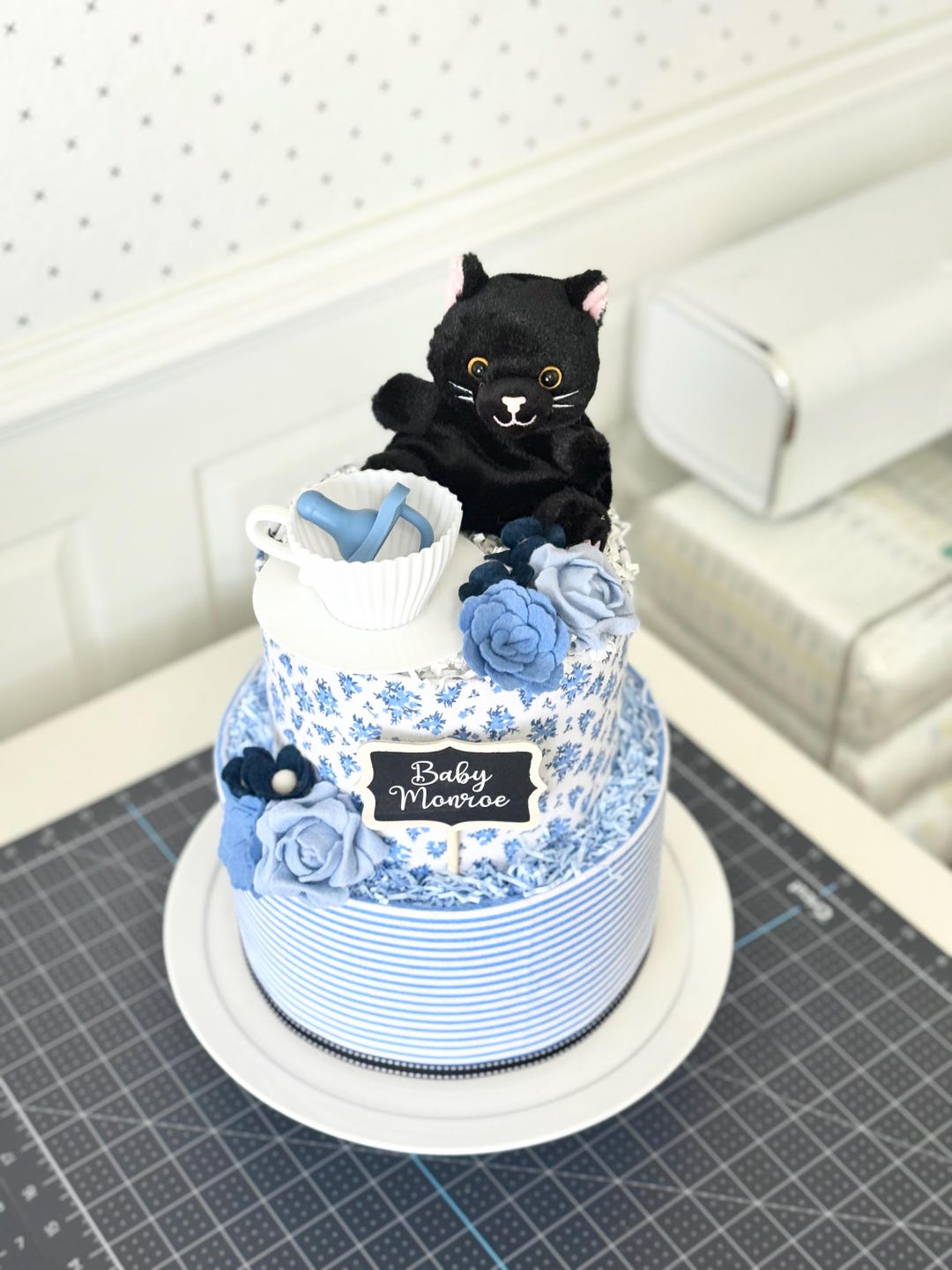 Medium (blue) Kitty Cat TEA PARTY Diaper Cake / Baby Shower / Birthday ...