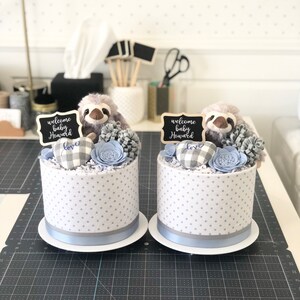 Sloth Baby Boy Blue Gray Mini Diaper Cake Baby Shower Birthday Baby ...