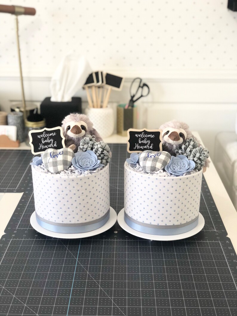 Sloth Baby Boy Blue Gray Mini Diaper Cake Baby Shower Birthday - Etsy
