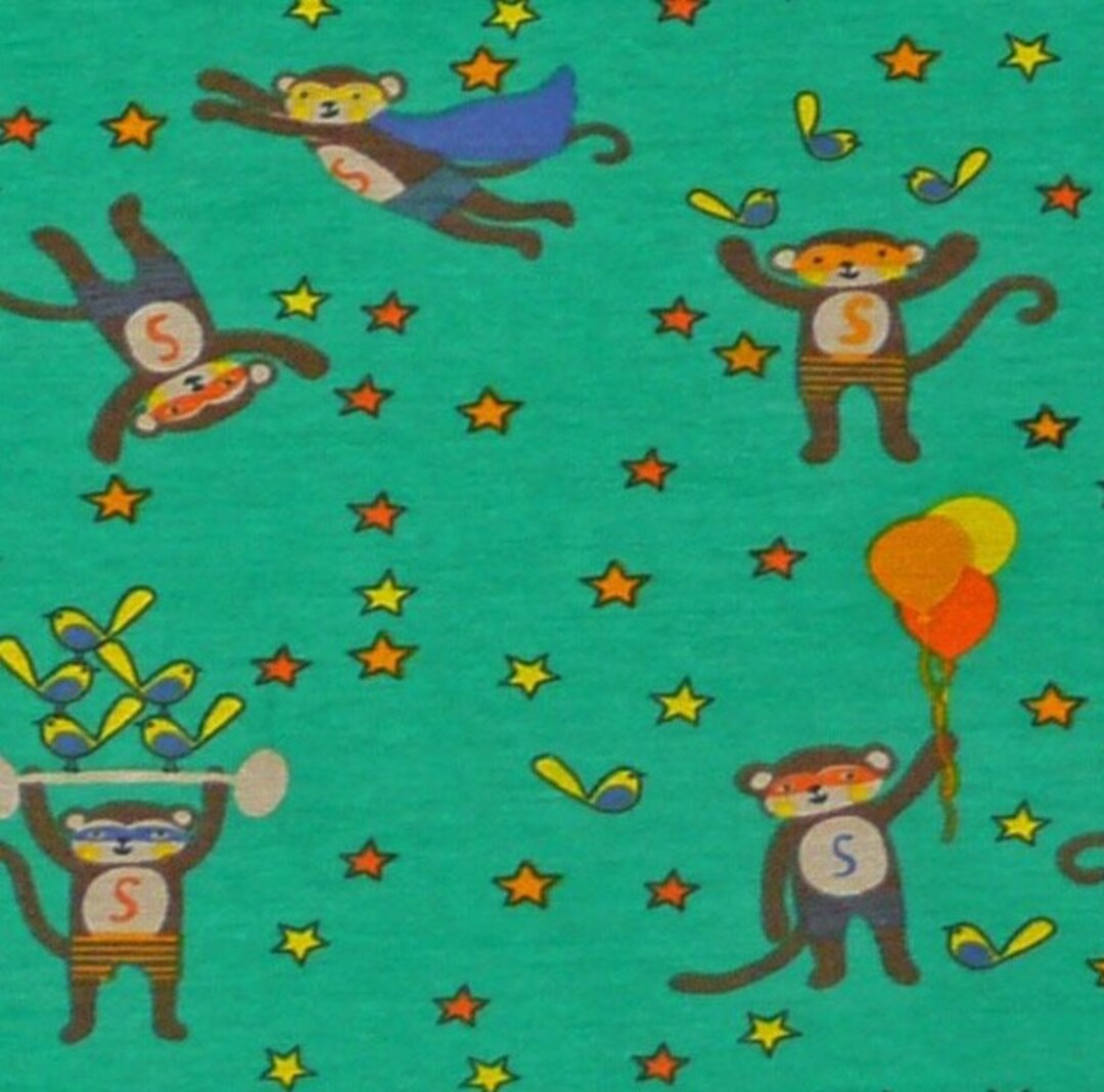 Jersey Kids Soft Jersey Done Green With Monkeys and Starlijo Children's ...