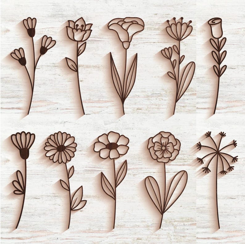 50 Wildflowers Bundle SVG DXF Laser Cut Files Glowforge Silhouette ...