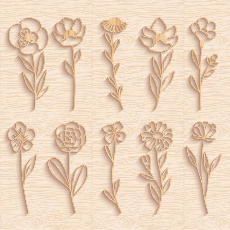 50 Wildflowers Bundle SVG DXF Laser Cut Files Glowforge Silhouette ...