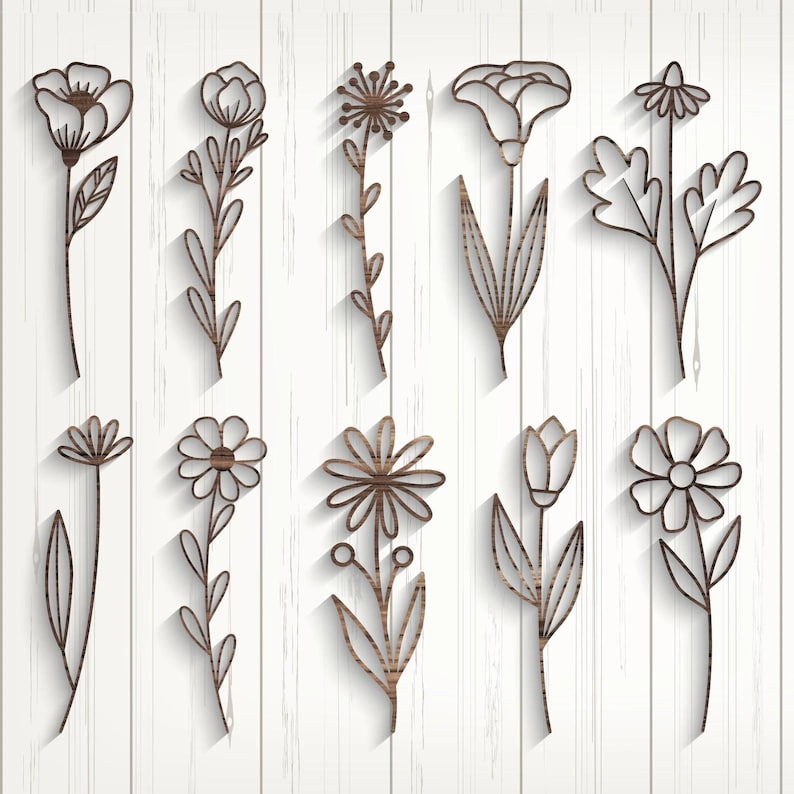 50 Wildflowers Bundle SVG DXF Laser Cut Files Glowforge Silhouette ...