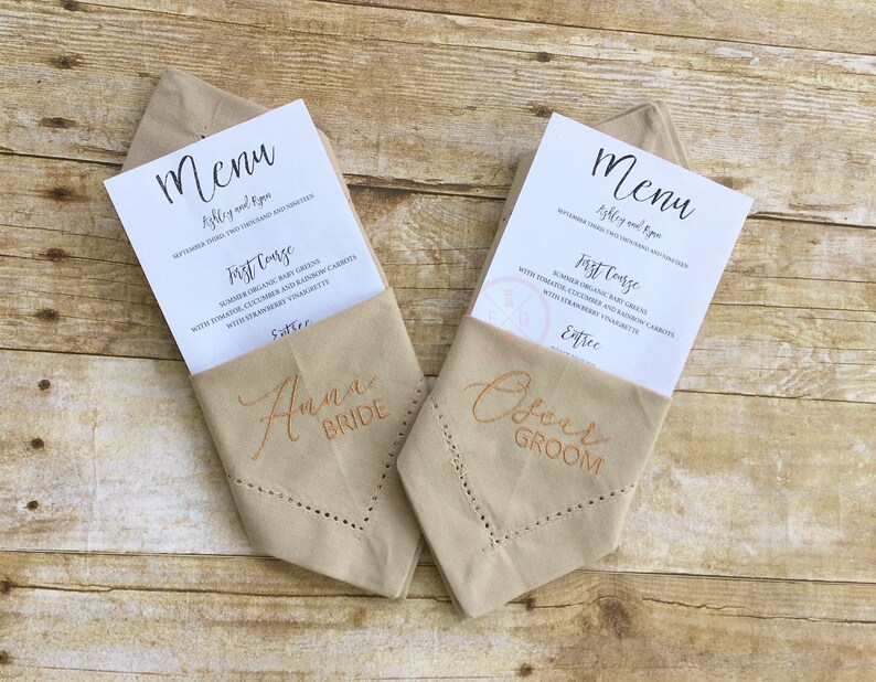 2 Custom Embroidered Bride and Groom Napkins Personalized Christmas ...