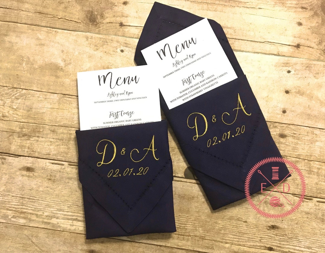 2 Custom Embroidered Bride and Groom Napkins Personalized Christmas ...